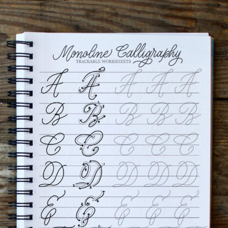 Monoline Calligraphy Traceable Worksheet - Etsy