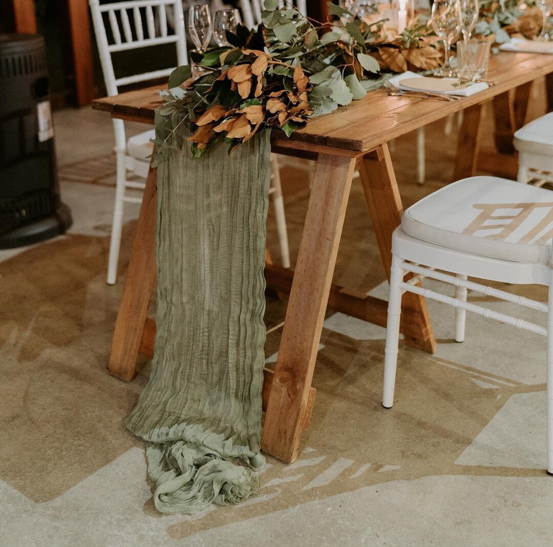 Handcrafted Sage Gauze Cheesecloth Runner for Rustic Boho Weddings ...