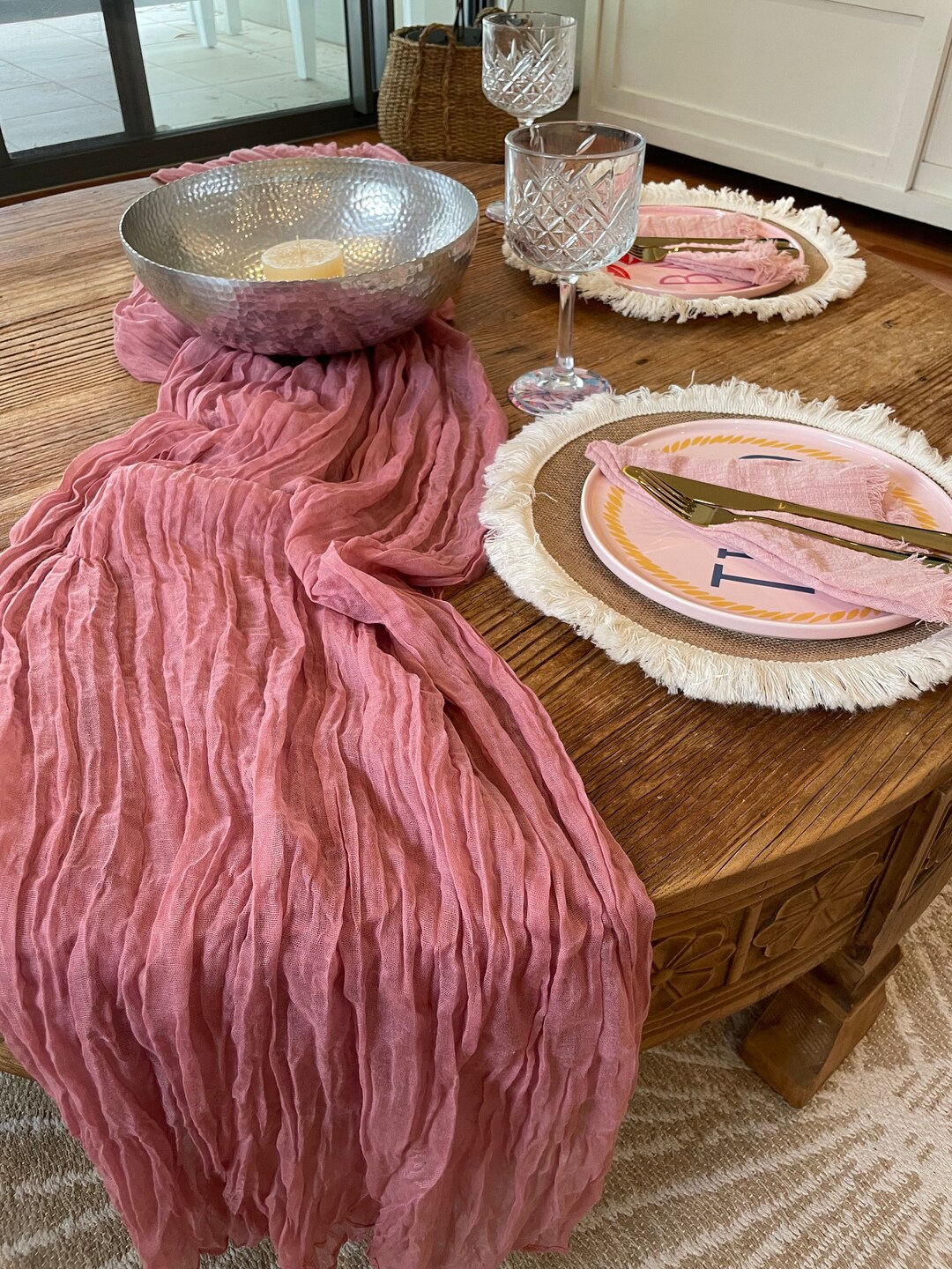 Peach Gauze Table Runners Handmade Cheesecloth Table Runner Table ...