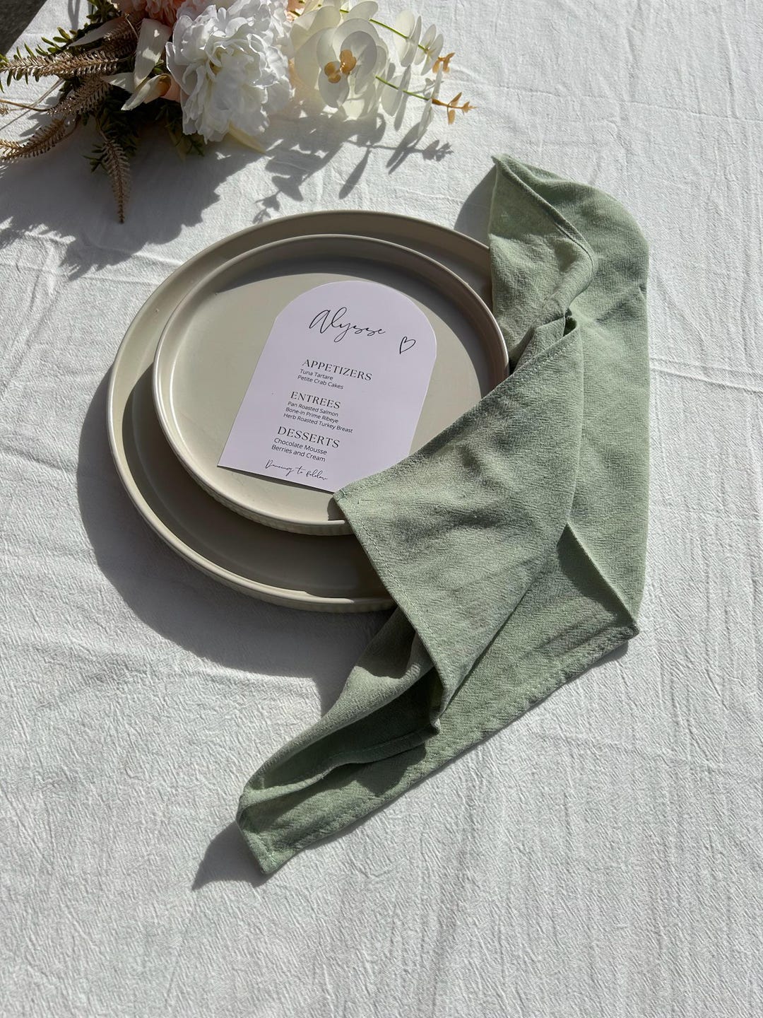 Elegant Sage Green Cotton Linen Napkins for Rustic Weddings- Wedding ...
