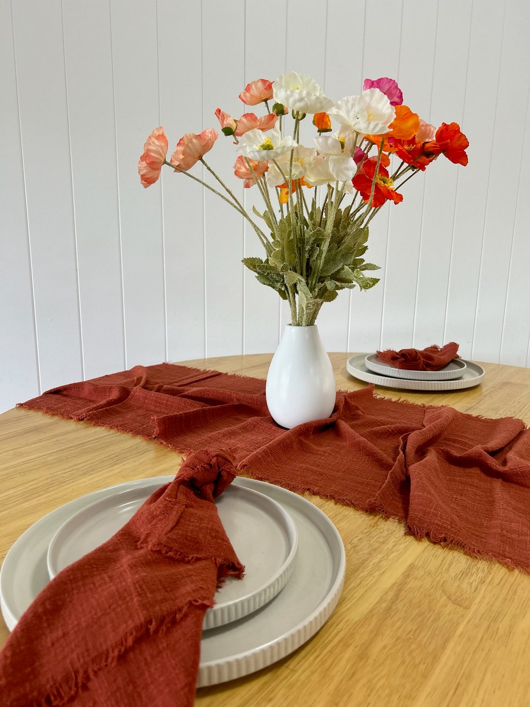 Boho Terracotta Cloth Table Runner for Rustic Wedding Decor- Table Runners Handmade - Terracotta ...