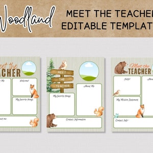 MEET THE TEACHER Woodland Themed Template, Canva Teacher Template for ...