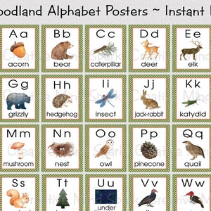 WOODLAND ALPHABET POSTERS, Printable Woodland Theme, Alphabet Classroom ...
