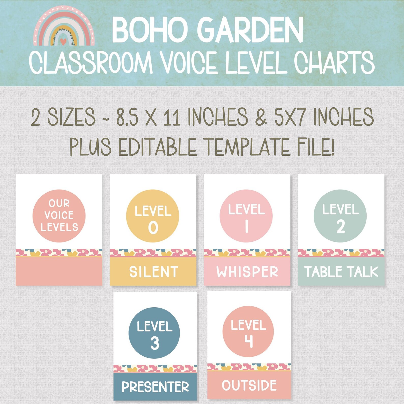CLASSROOM VOICE LEVEL Chart, Boho Garden Theme Classroom Decor, Voice ...