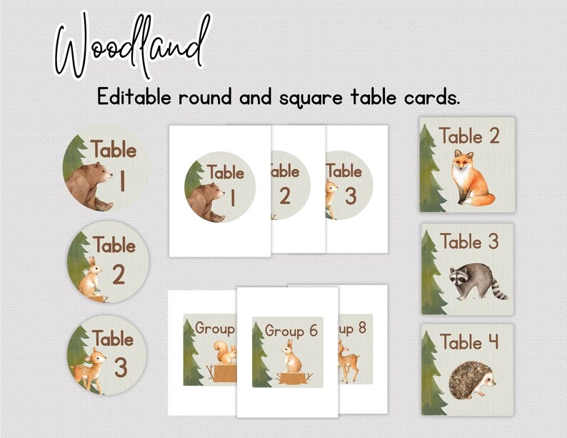 WOODLAND TABLE NUMBERS, Printable Classroom Table Numbers, Editable ...