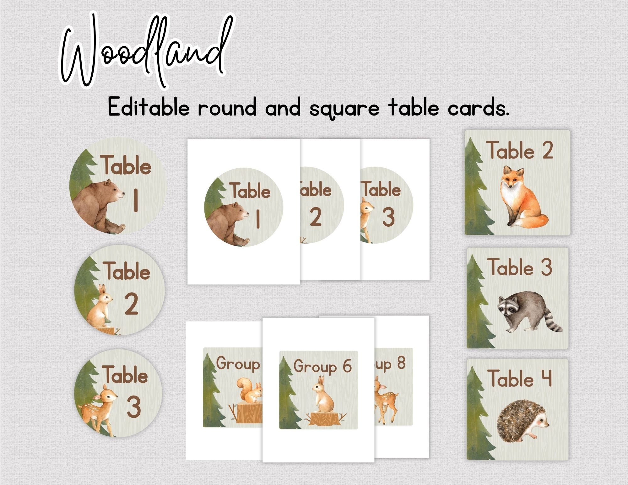 WOODLAND TABLE NUMBERS, Printable Classroom Table Numbers, Editable ...