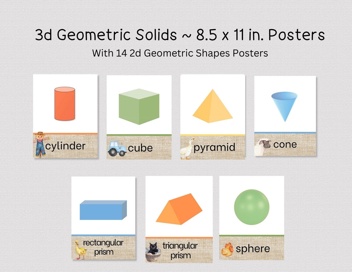 FARM THEME 2D and 3D Shapes Posters for Classroom, Set of 21 Printable ...