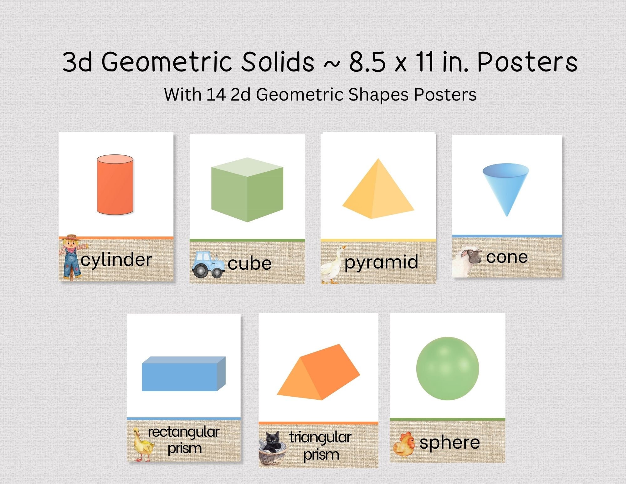 FARM THEME 2D and 3D Shapes Posters for Classroom, Set of 21 Printable ...