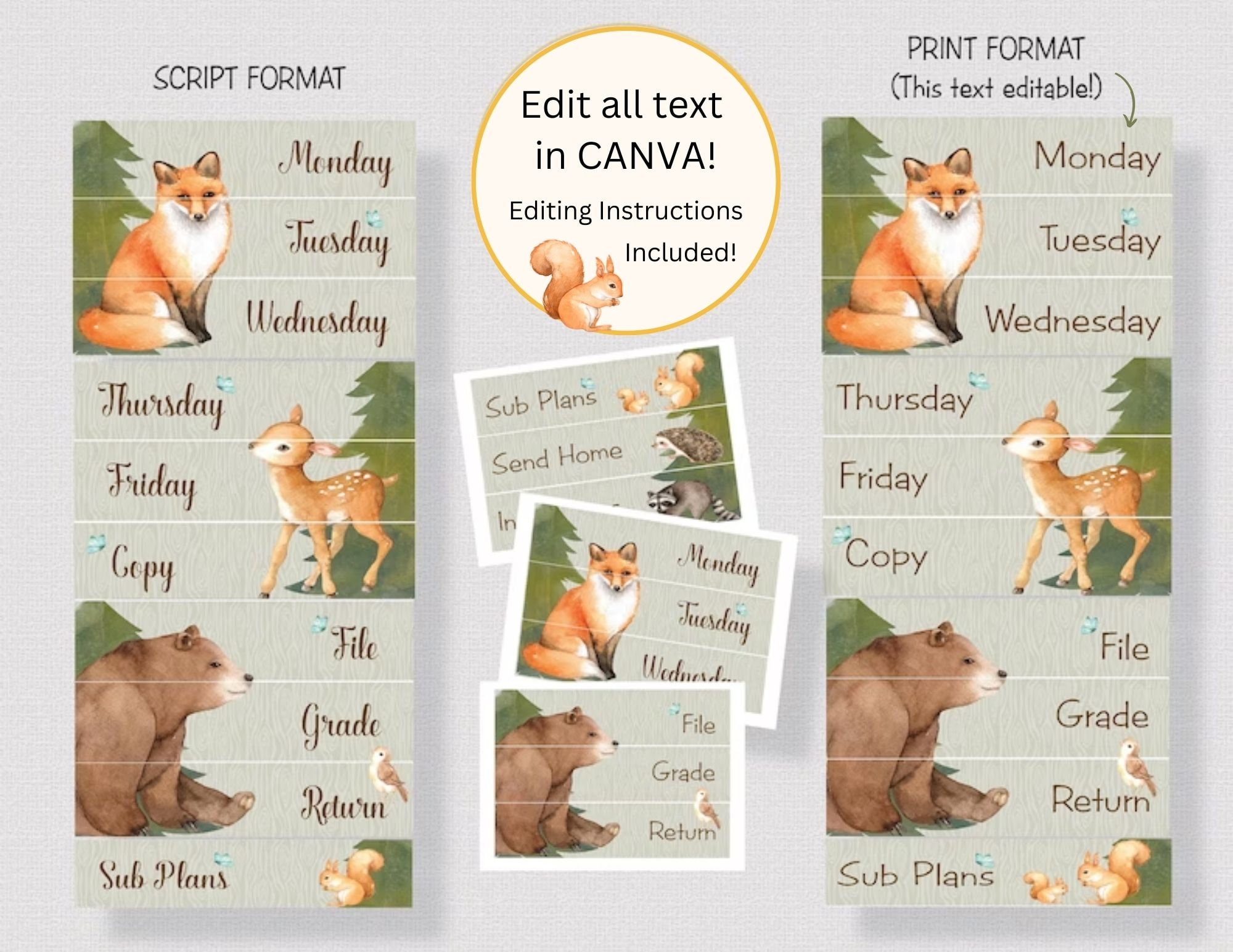PRINTABLE ROLLING CART Drawer Labels, Editable Woodland Theme Classroom ...