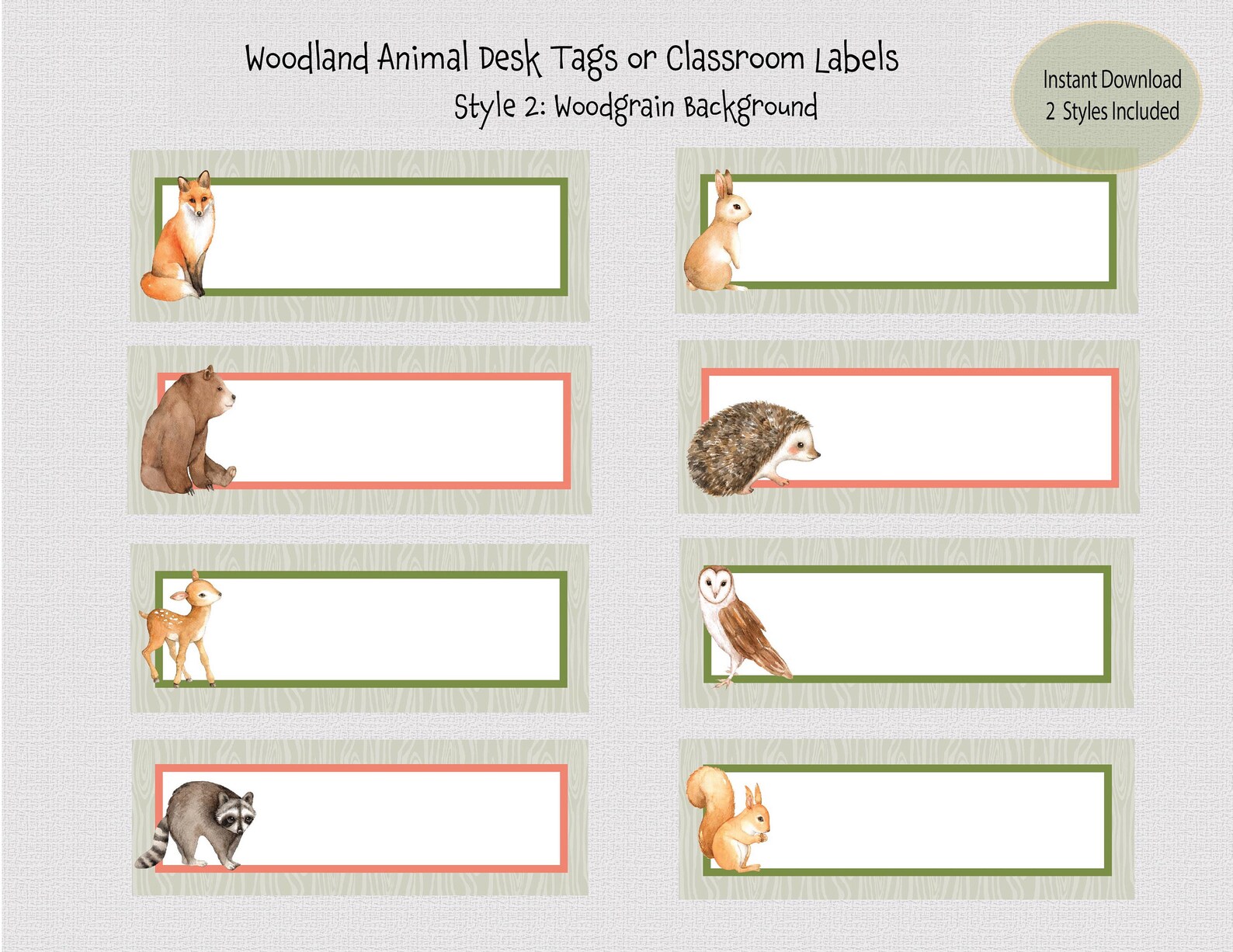 WOODLAND DESK Name Tags, Printable Woodland Desk Name Plates, Classroom ...