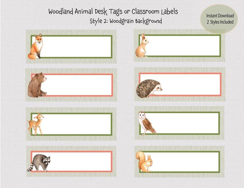 WOODLAND DESK Name Tags, Printable Woodland Desk Name Plates, Classroom ...