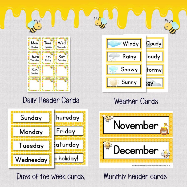 BEE THEME CLASSROOM Calender, Printable Honey Bee Calendar Bulletin ...