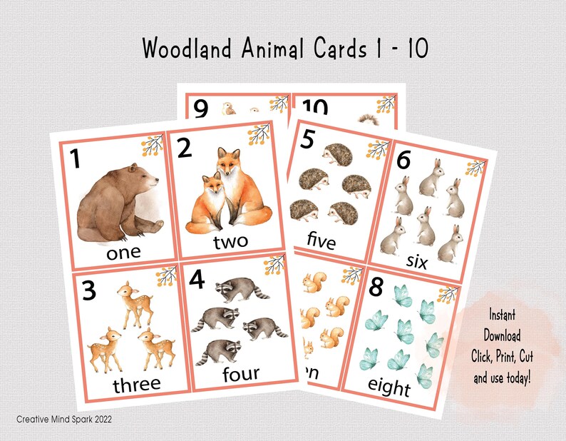 PRINTABLE NUMBER FLASHCARDS 1 -10, Woodland Animal Counting Cards ...