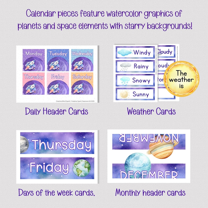 PRINTABLE SPACE THEME Classroom Calender, Instant Download Calendar ...