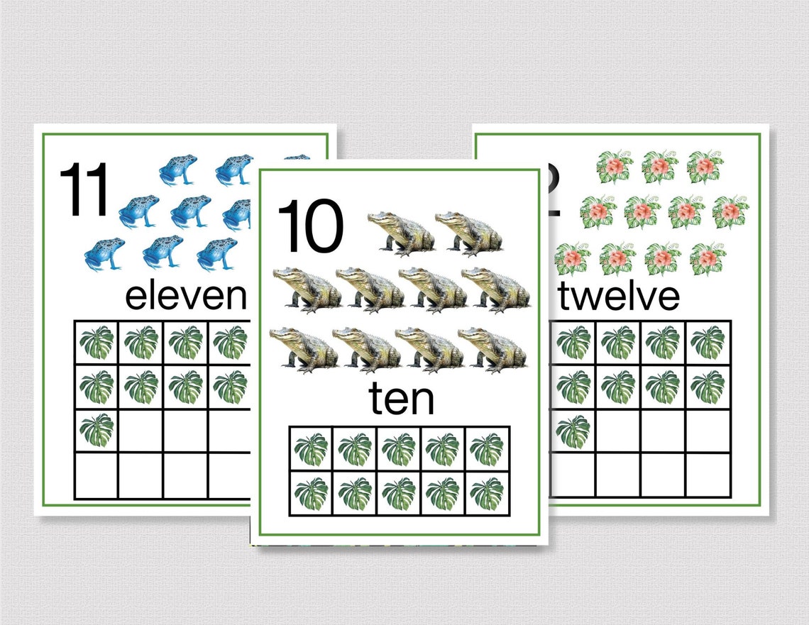 JUNGLE NUMBER POSTERS, Printable Safari Theme Numbers 1-20 With Tens ...