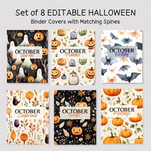 HALLOWEEN BINDER COVERS, Set of 8, Editable October Binder Covers With ...