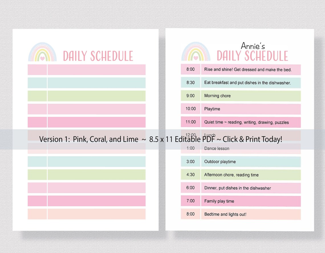 DAILY SCHEDULE for KIDS Printable, Editable Daily Schedule, Printable ...