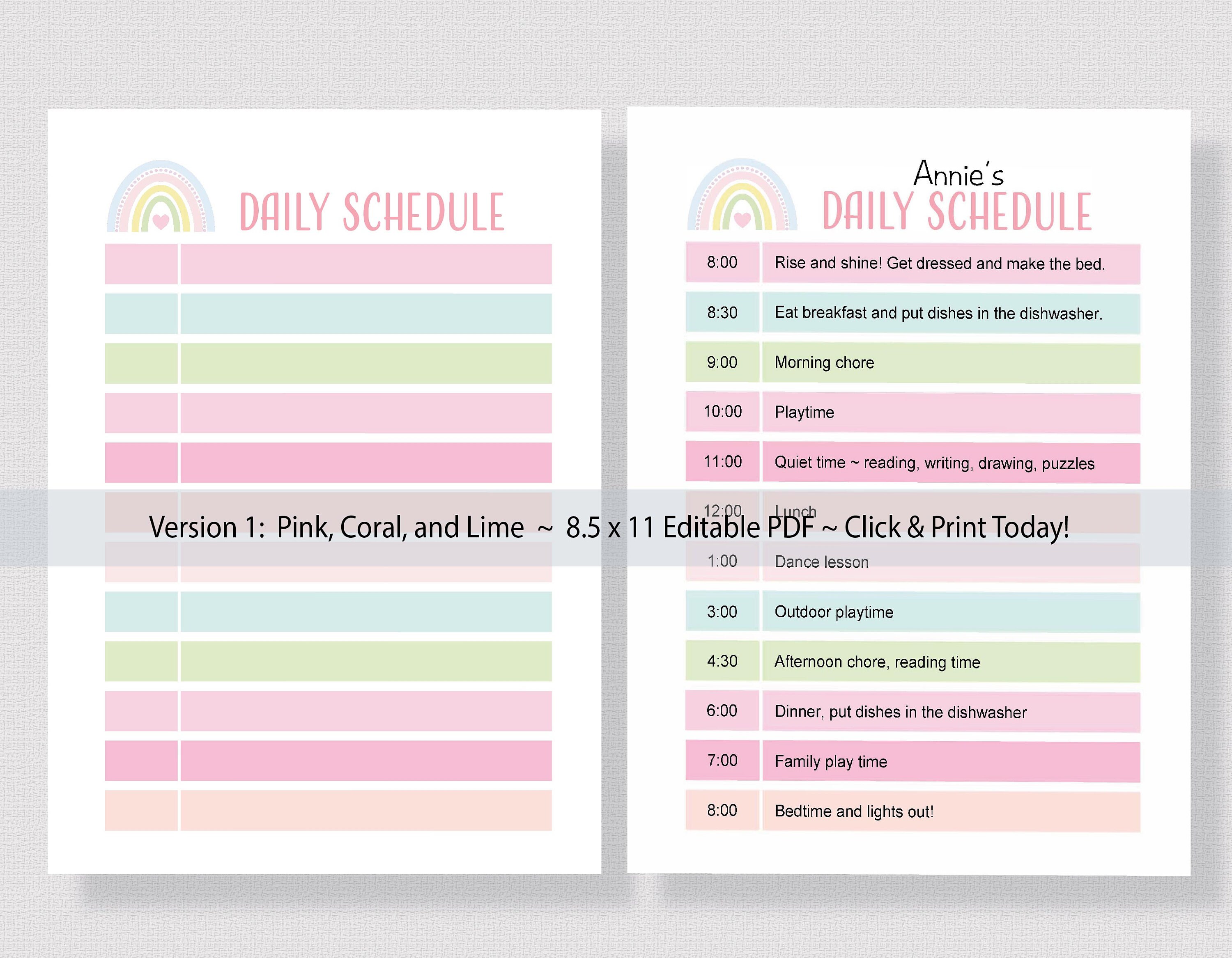 DAILY SCHEDULE for KIDS Printable, Editable Daily Schedule, Printable ...
