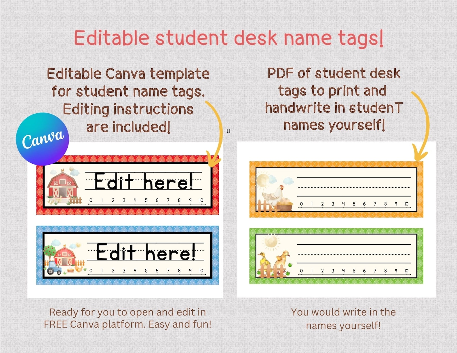 FARM THEME DESK Name Tags, Printable Farm Theme Desk Name Plates ...