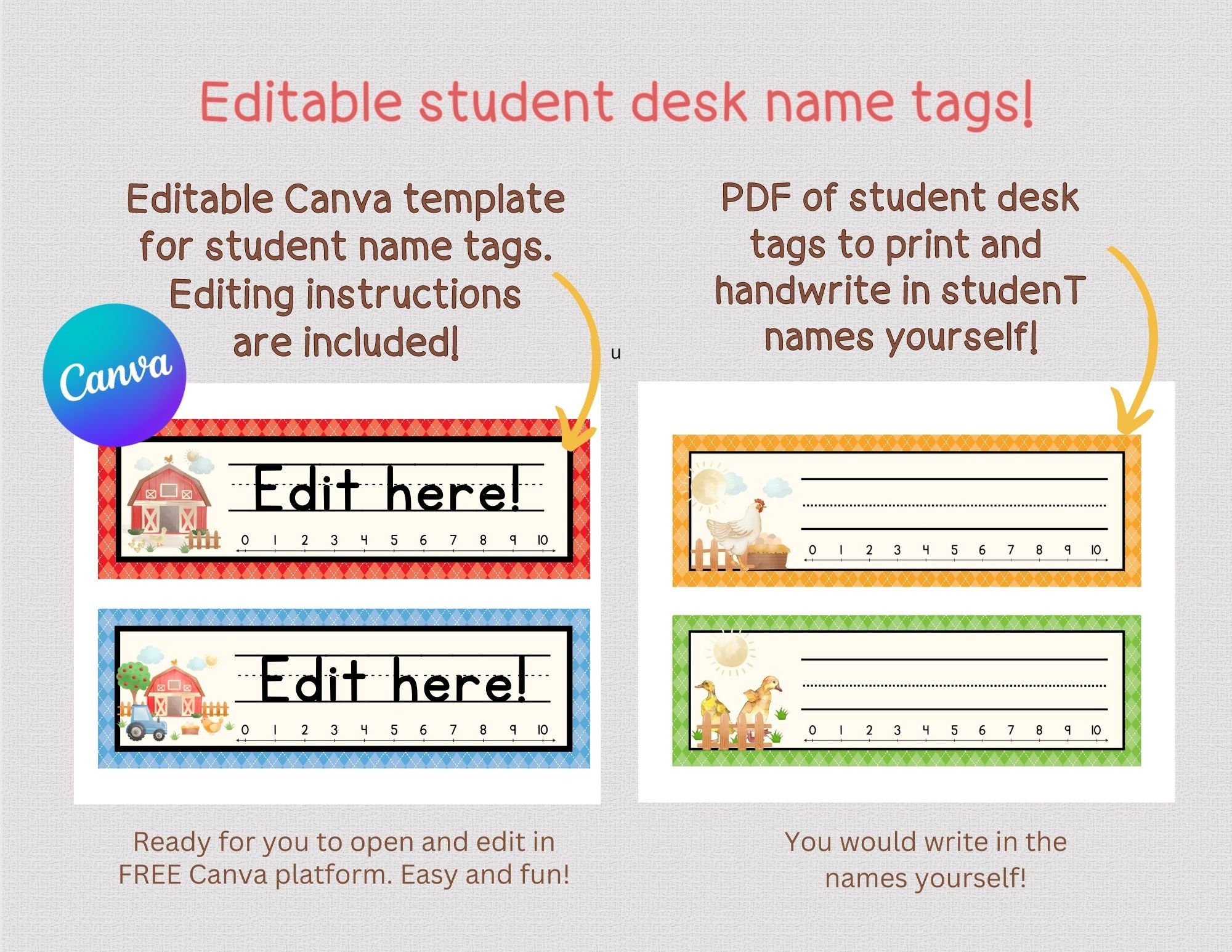 FARM THEME DESK Name Tags, Printable Farm Theme Desk Name Plates ...