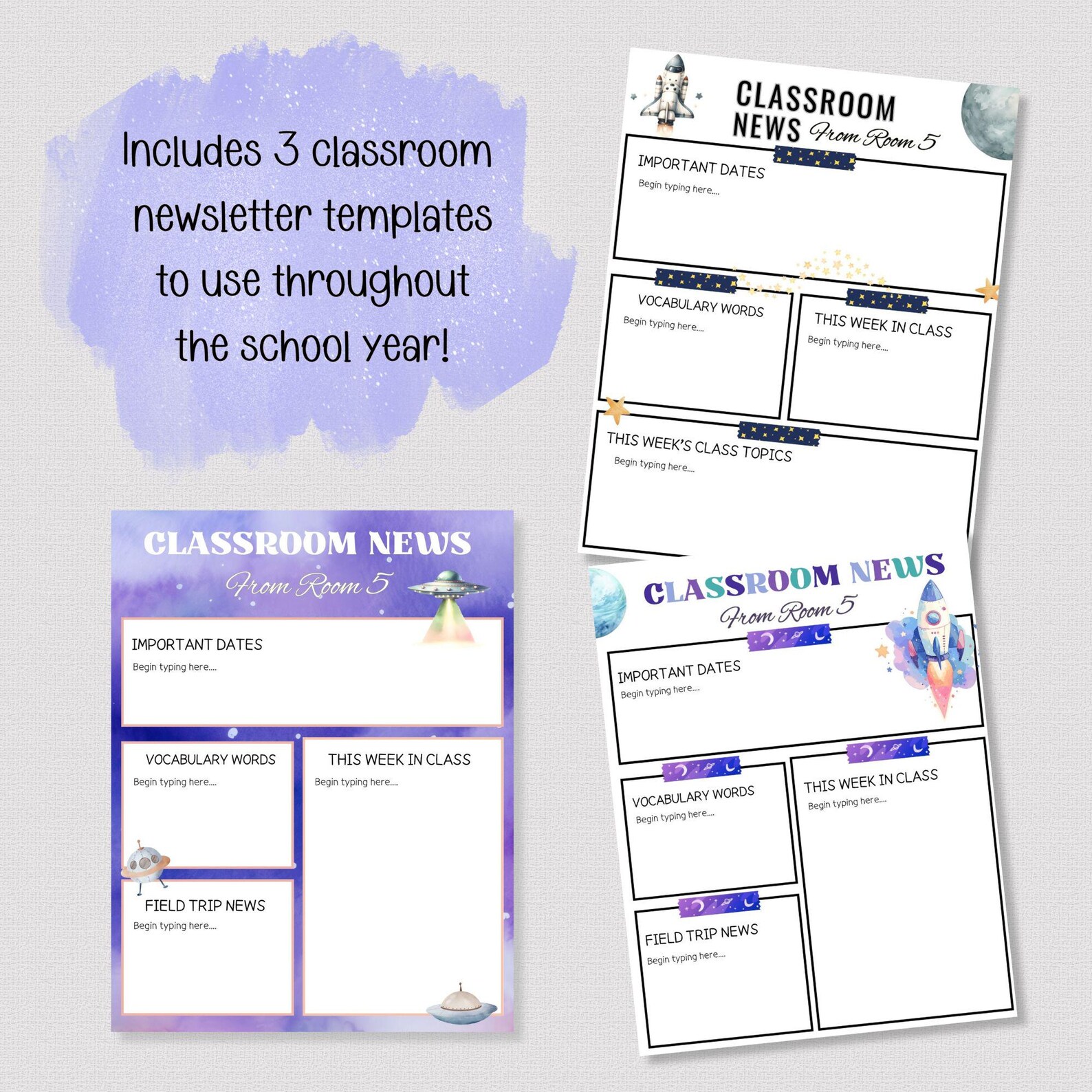 MEET THE TEACHER Space Theme Newsletter Templates, Canva Templates for ...