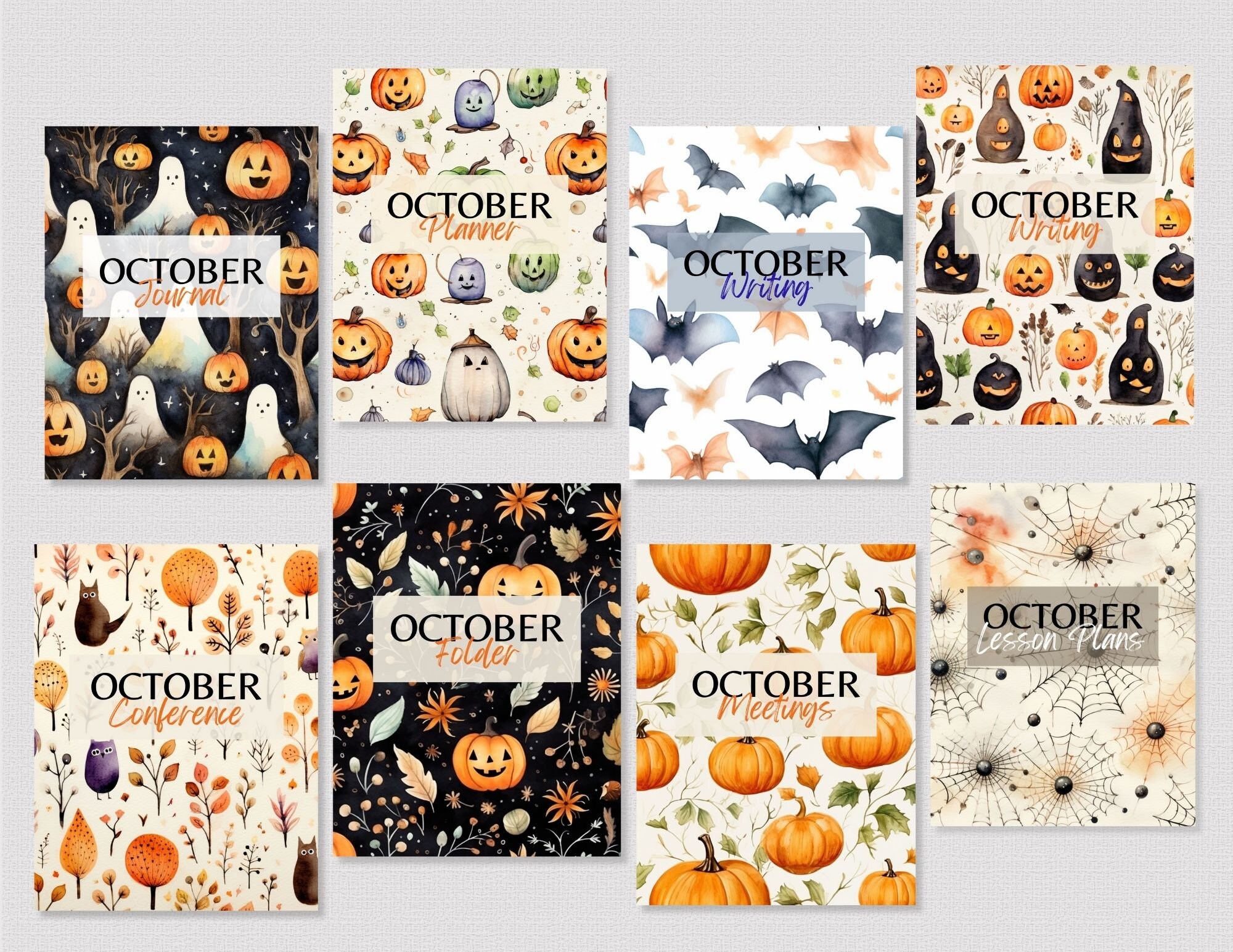 HALLOWEEN BINDER COVERS, Set of 8, Editable October Binder Covers With ...