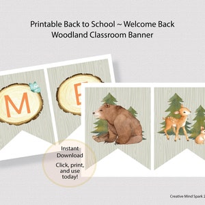 BACK TO SCHOOL Printable Banner, Welcome Back Woodland Theme Classroom ...