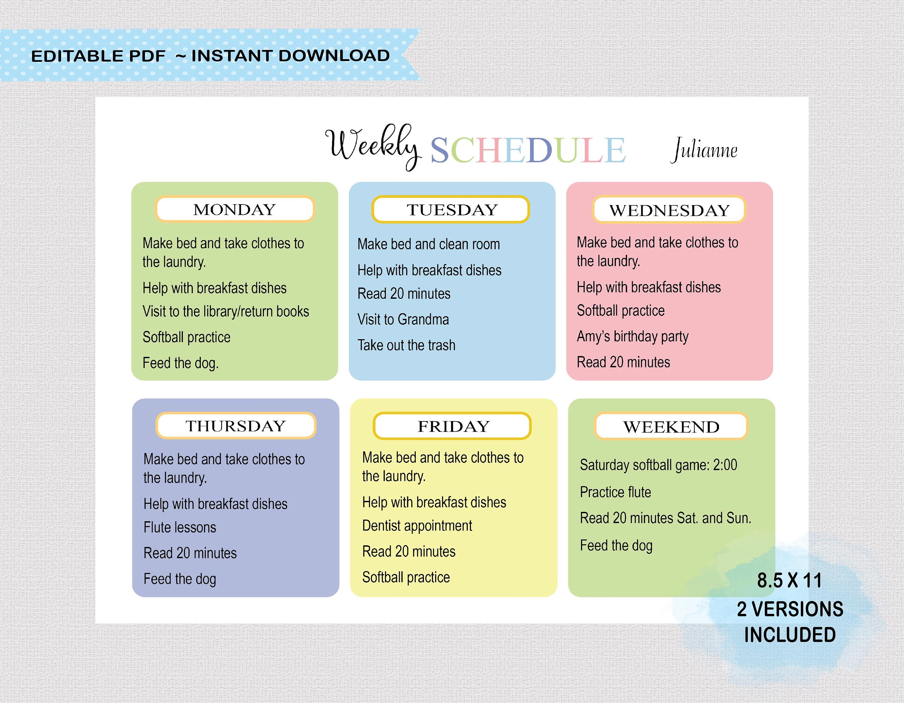 Kids Weekly Planner Printable, Editable Kids Weekly Schedule, Editable ...