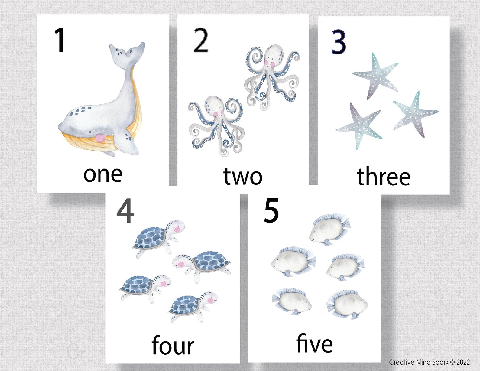 NUMBER FLASHCARDS 1-10, Printable Ocean Animal Number Cards, Under the ...