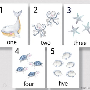 NUMBER FLASHCARDS 1-10, Printable Ocean Animal Number Cards, Under the ...