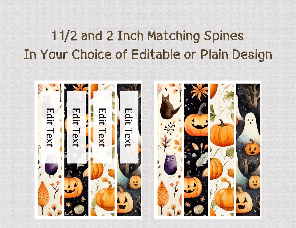 HALLOWEEN BINDER COVERS, Set of 8, Editable October Binder Covers With ...