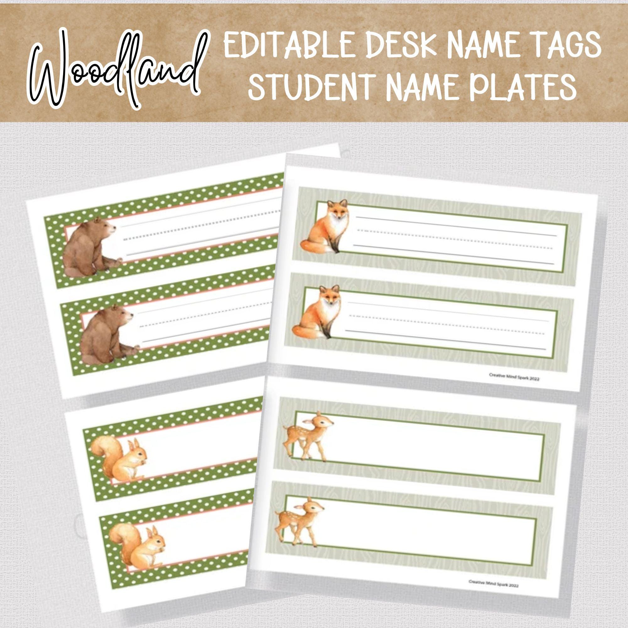 WOODLAND DESK Name Tags, Printable Woodland Desk Name Plates, Classroom ...
