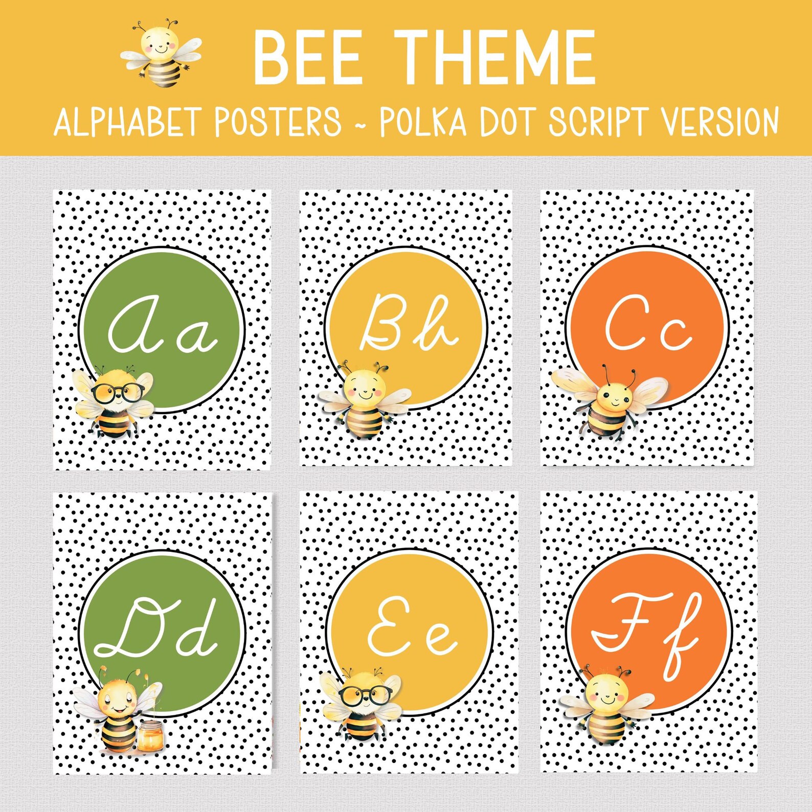 BEE THEME ALPHABET Posters, Printable Honey Bee Alphabet, 4 Versions ...