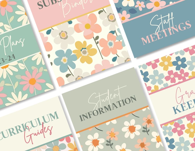 BOHO GARDEN PRINTABLE Binder Covers, Set of 6, Editable Retro Look ...