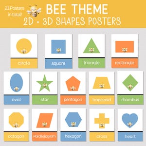 MATH SHAPES POSTERS for Classroom, Bee Theme 2d and 3d Shapes Posters ...