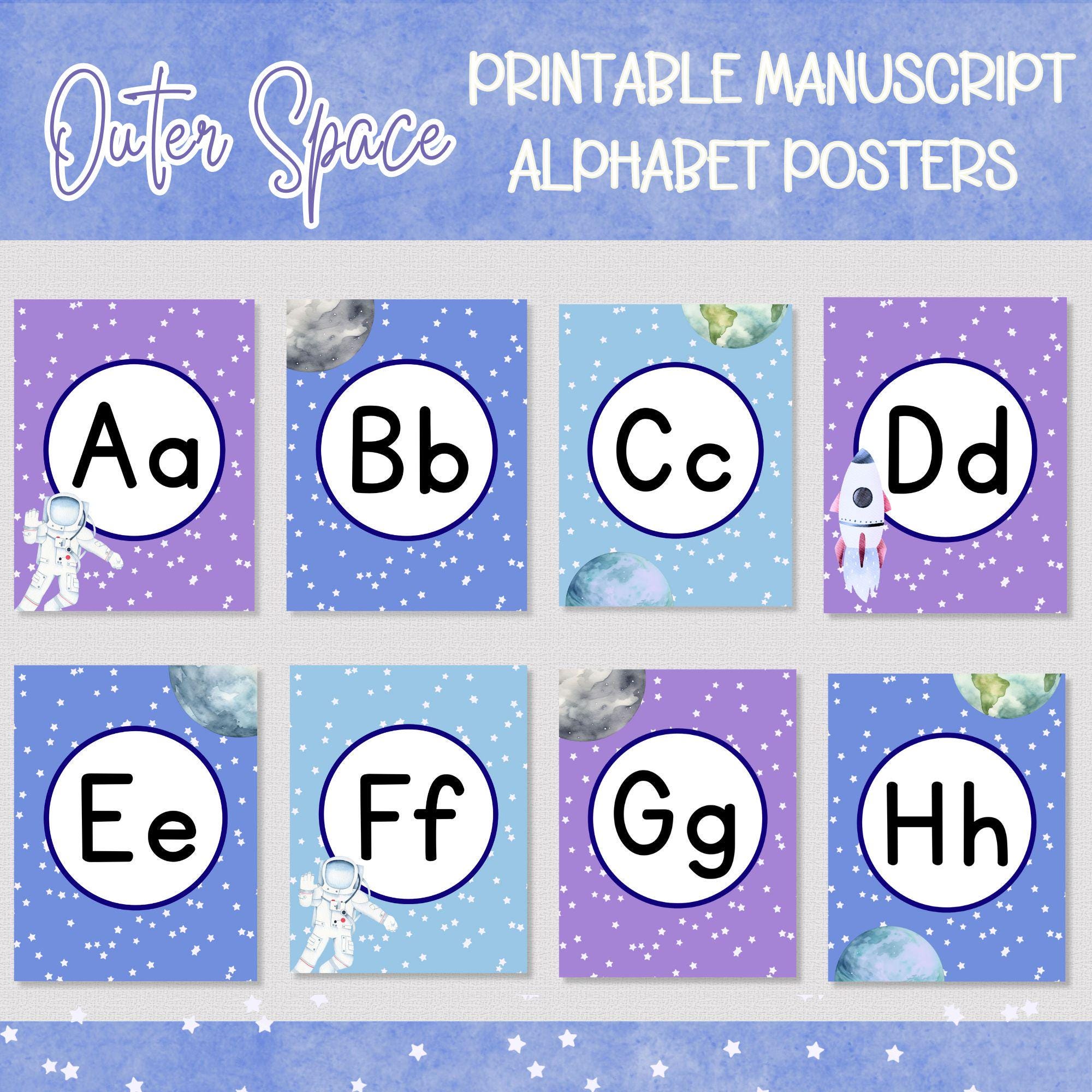 SPACE THEME ALPHABET Posters, Starry Printable Alphabet, Outer Space ...