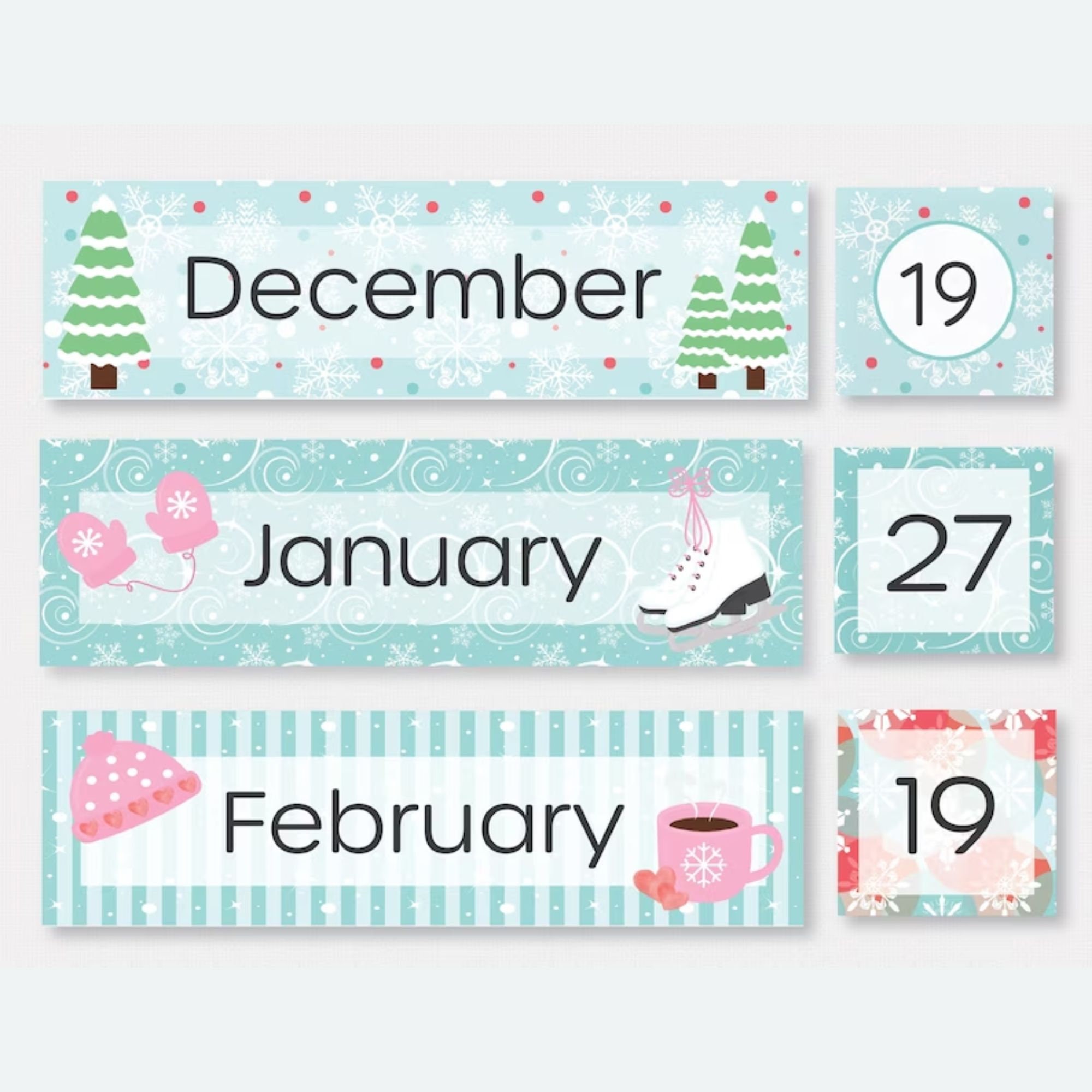 WINTER CLASSROOM CALENDAR Set, Printable December Calendar, January ...