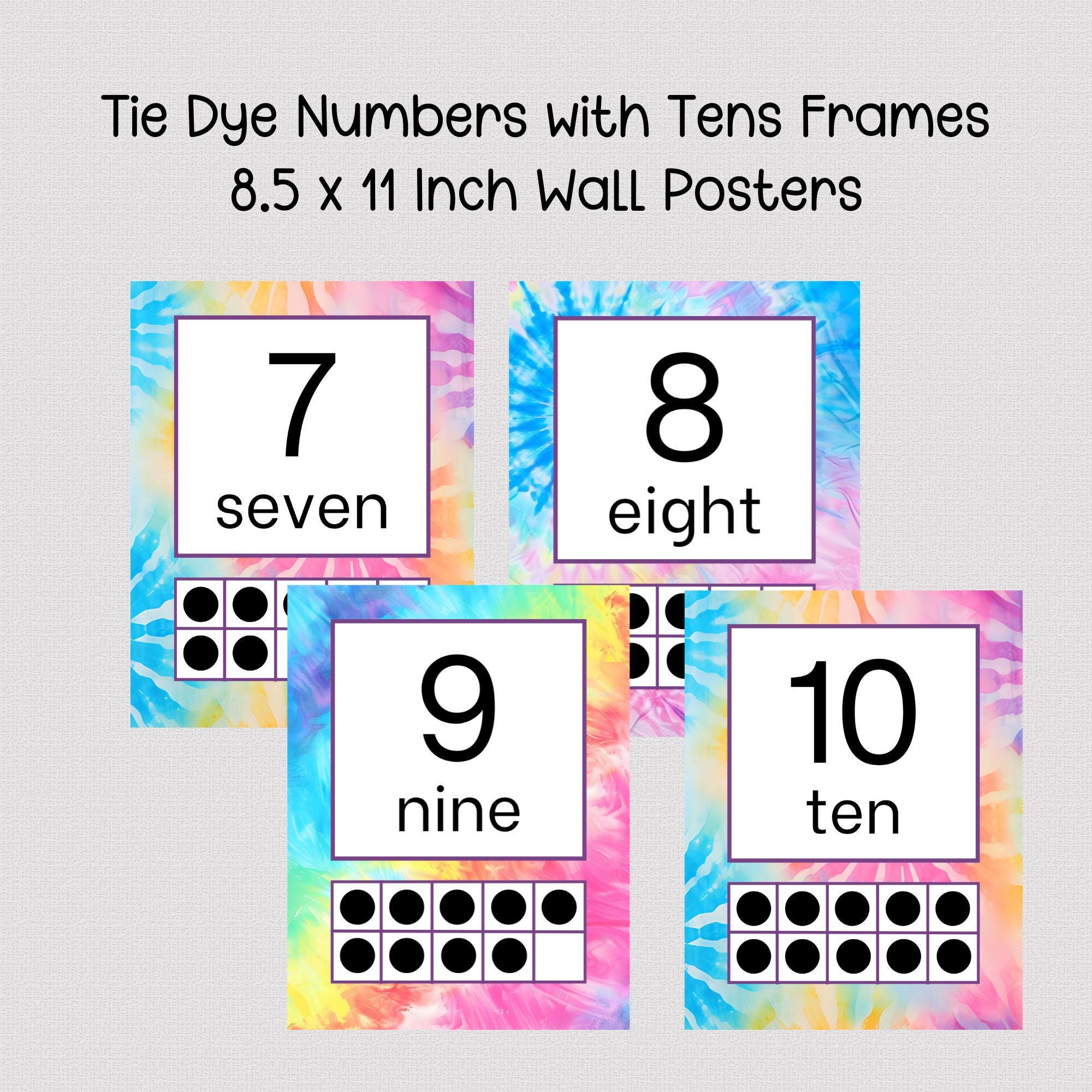 TIE DYE THEME Number Posters, Printable Tie Dye Numbers 1-20 With Tens ...