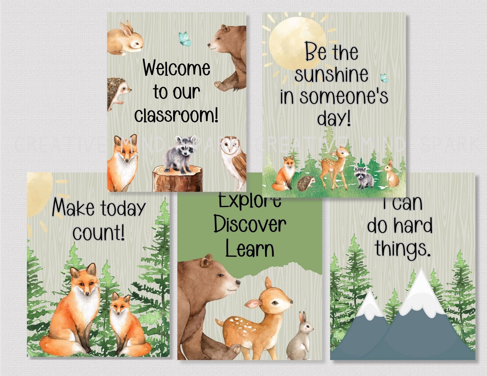 WOODLAND Motivational Posters for Classroom, Printable Woodland Mindset ...