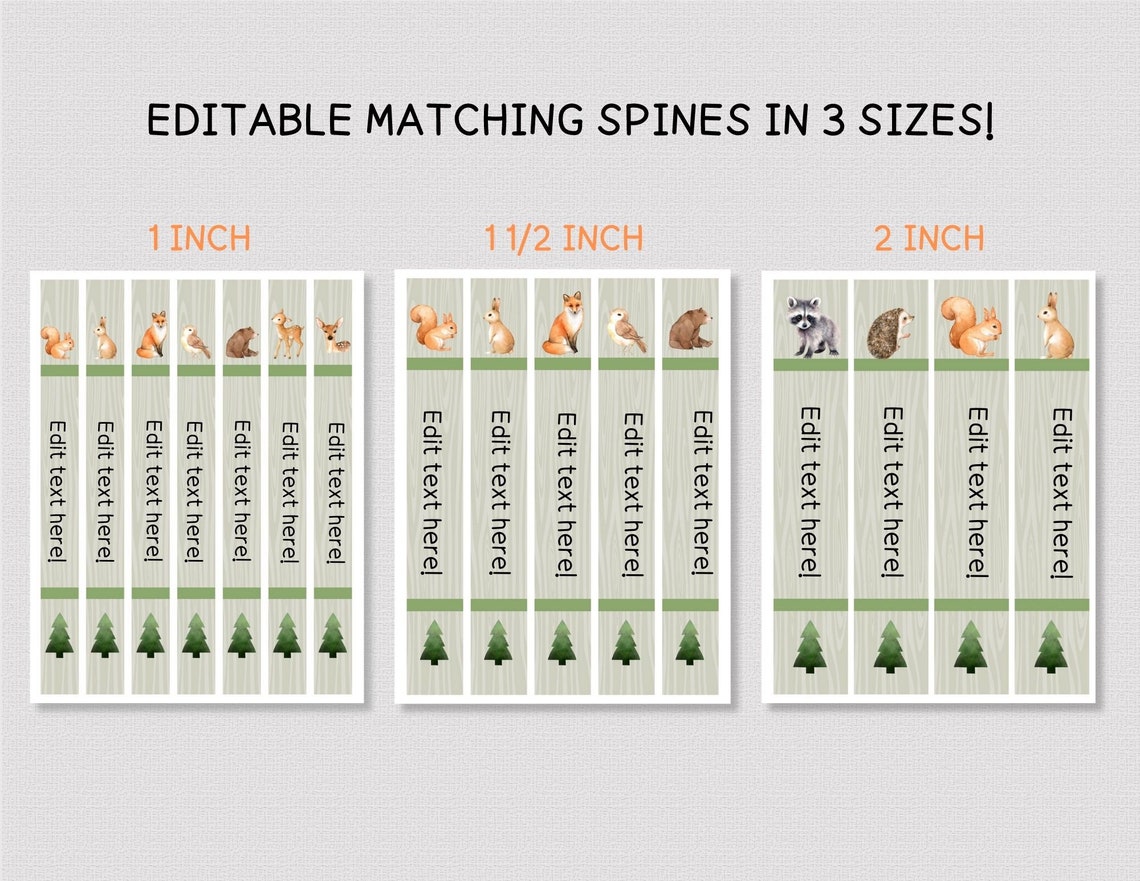 WOODLAND BINDER COVERS, Set of 10, Editable Binder Covers With Woodland ...