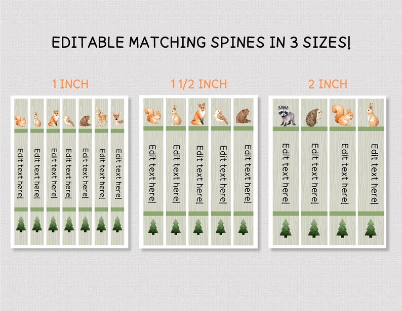 WOODLAND BINDER COVERS, Set of 10, Editable Binder Covers With Woodland ...