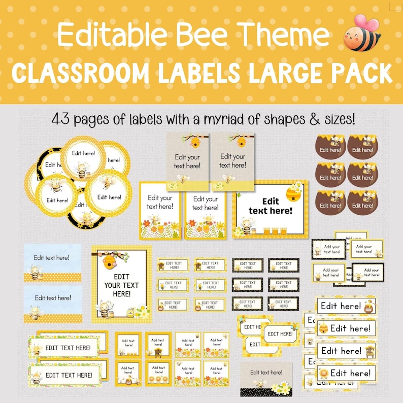 BEE THEME CLASSROOM Labels and Tags, Large Set of Editable Bee Labels ...