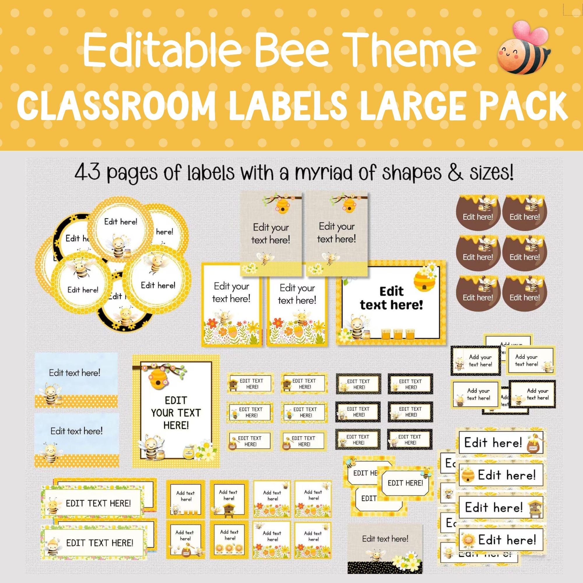 BEE THEME CLASSROOM Labels and Tags, Large Set of Editable Bee Labels ...