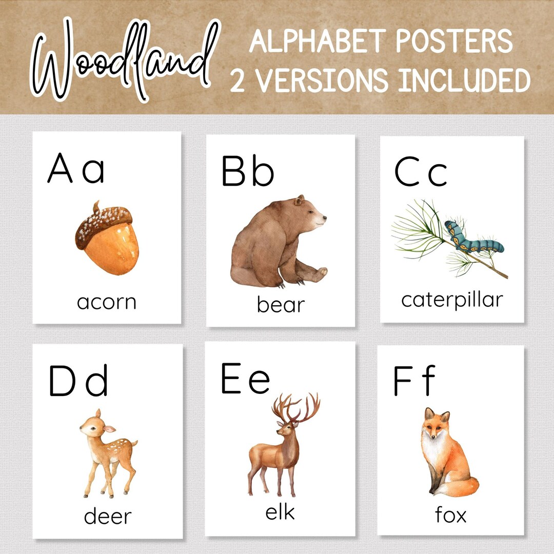 WOODLAND ALPHABET POSTERS, Printable Woodland Theme, Alphabet Classroom ...