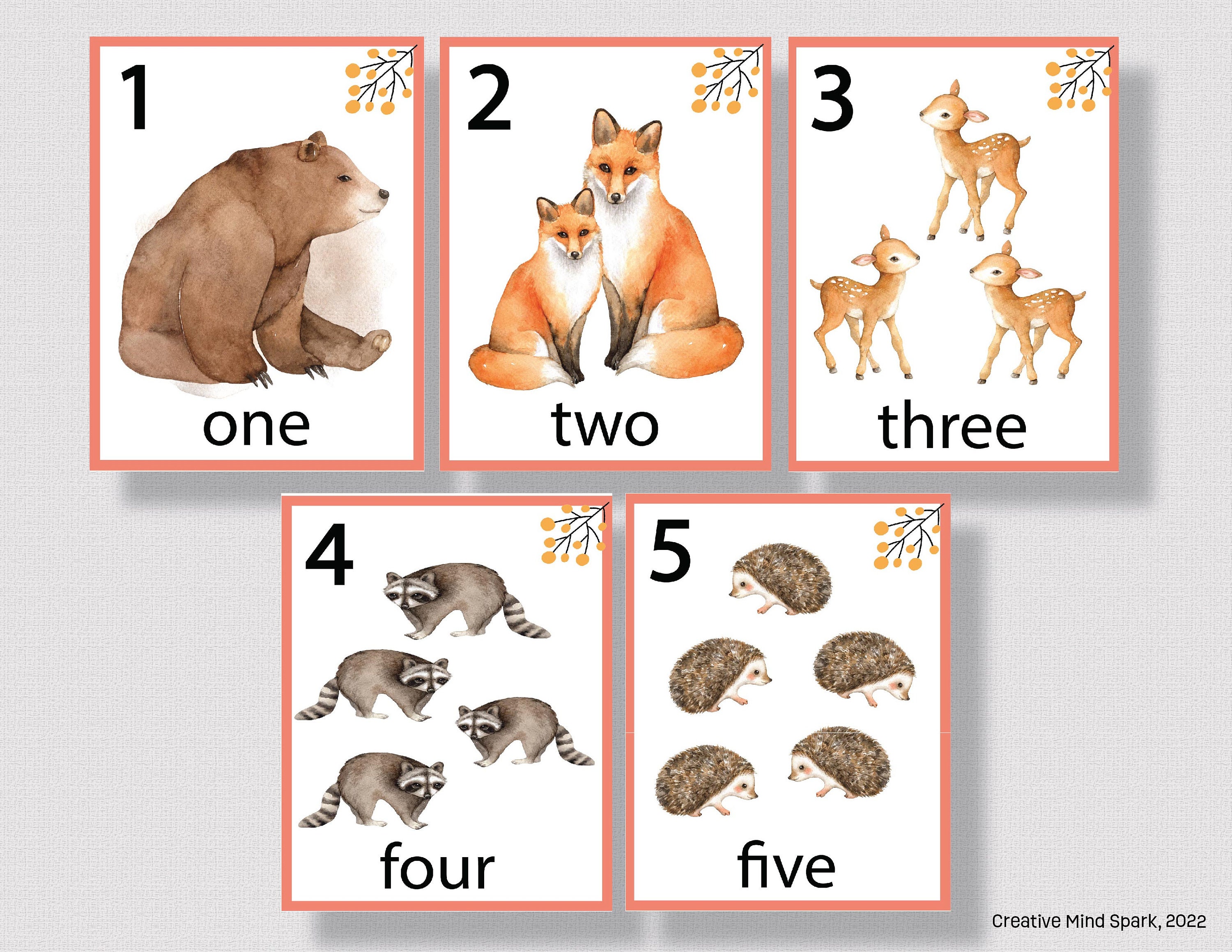 PRINTABLE NUMBER FLASHCARDS 1 -10, Woodland Animal Counting Cards ...