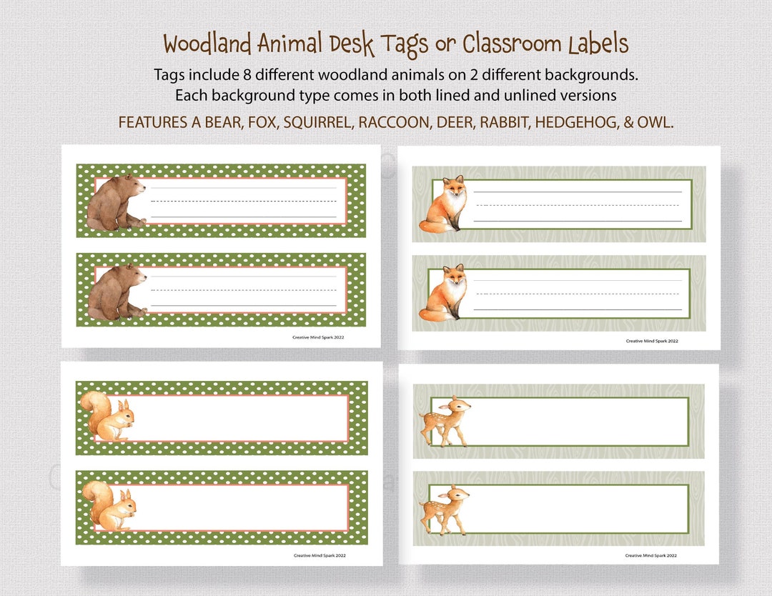 WOODLAND DESK Name Tags, Printable Woodland Desk Name Plates, Classroom ...