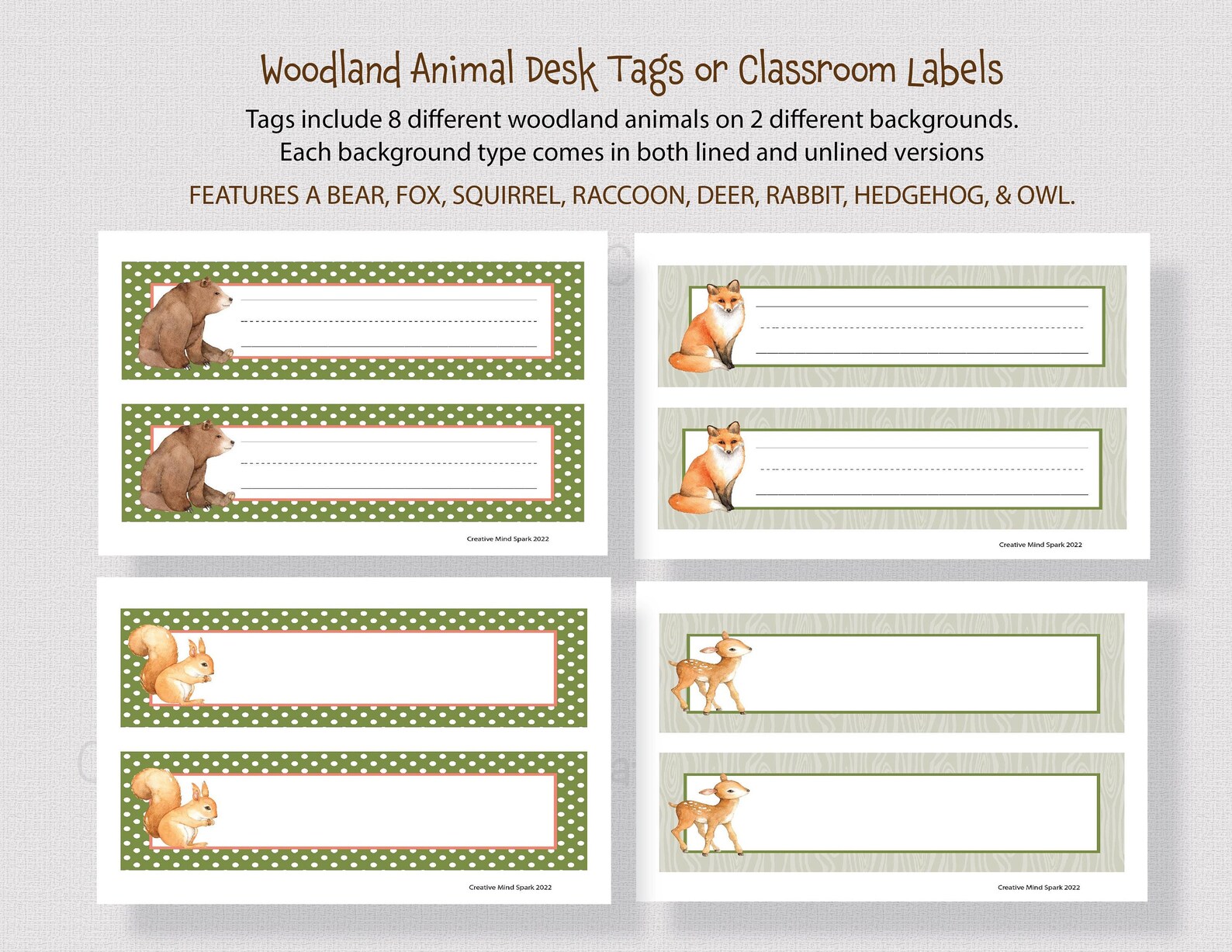WOODLAND DESK Name Tags, Printable Woodland Desk Name Plates, Classroom ...