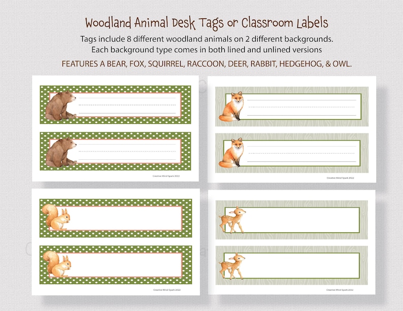 WOODLAND DESK Name Tags, Printable Woodland Desk Name Plates, Classroom ...