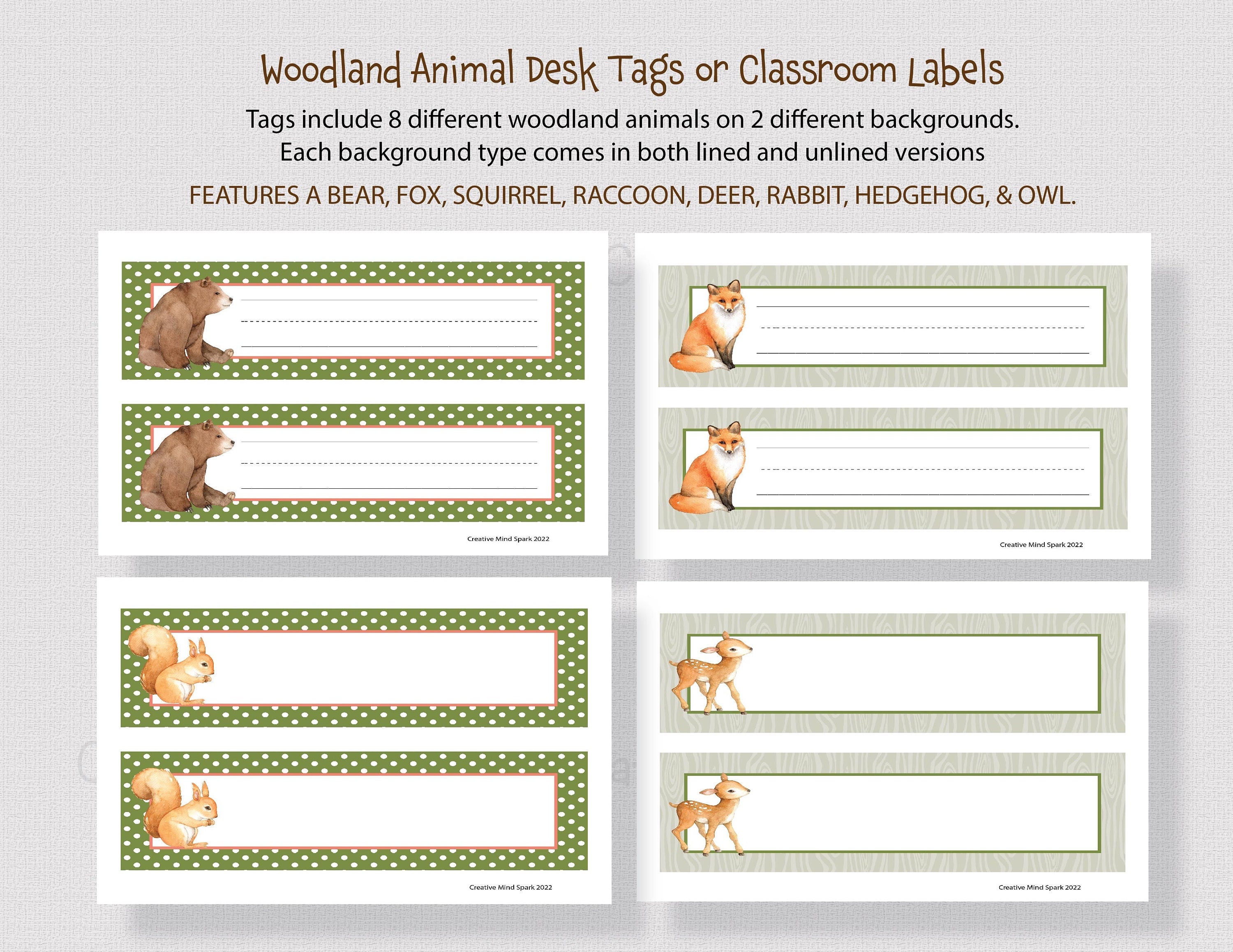 WOODLAND DESK Name Tags, Printable Woodland Desk Name Plates, Classroom ...