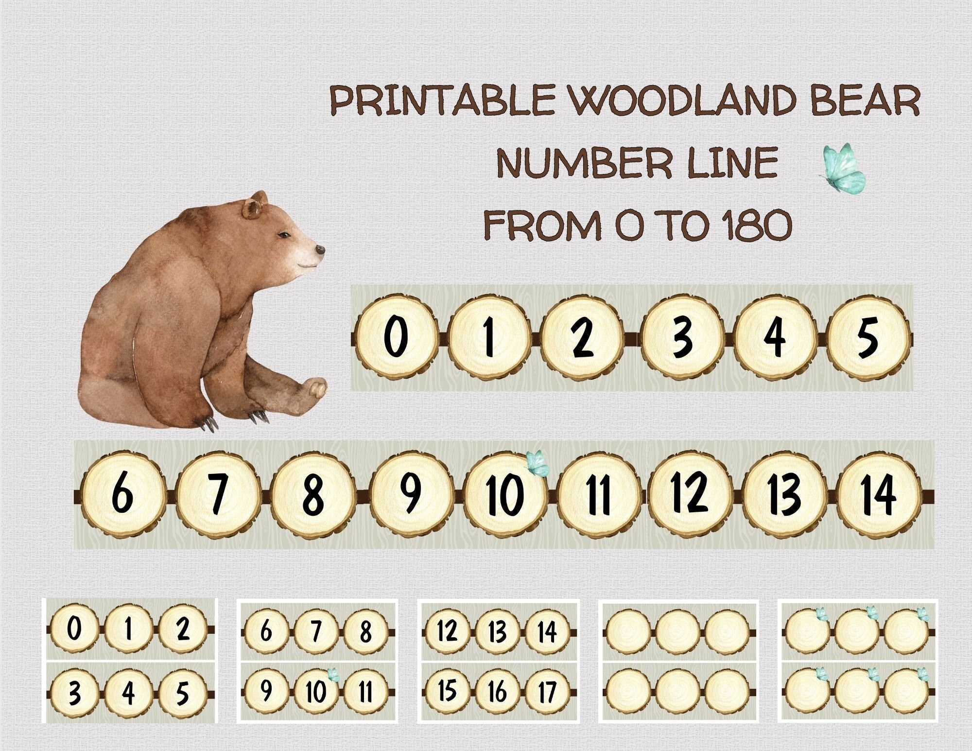 WOODLAND NUMBER LINE for Classroom, Printable Woodland Bear Number Line ...
